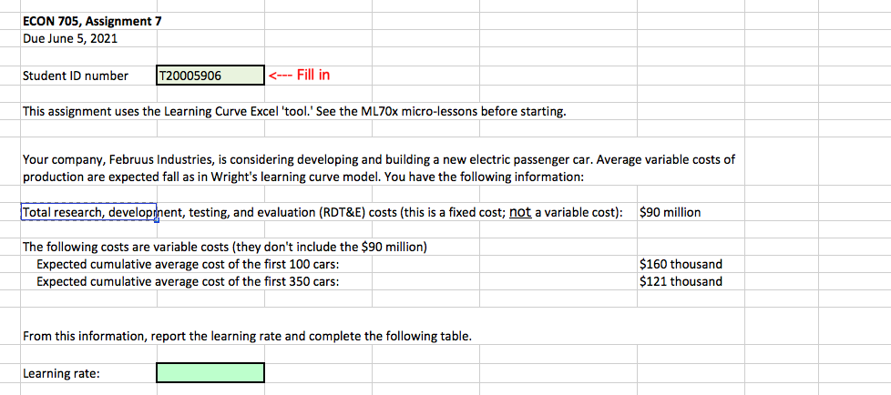 ECON 705, Assignment 7 Due June 5, 2021 Student ID | Chegg.com