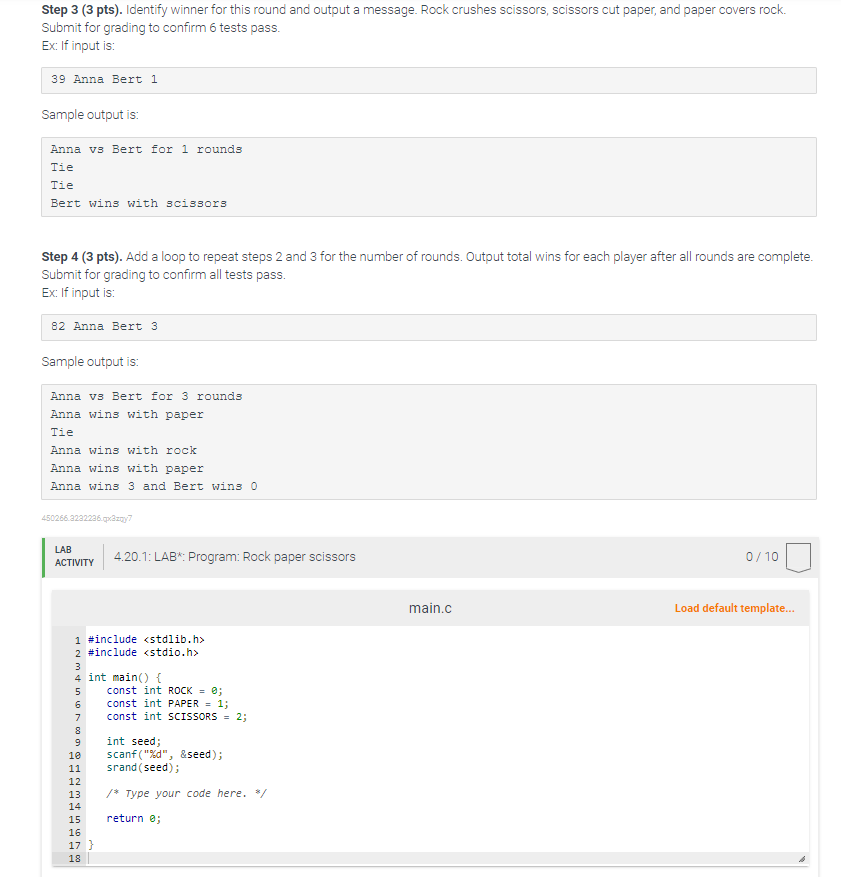Solved 4.20 LAB*: Program: Rock paper scissors Instructor | Chegg.com