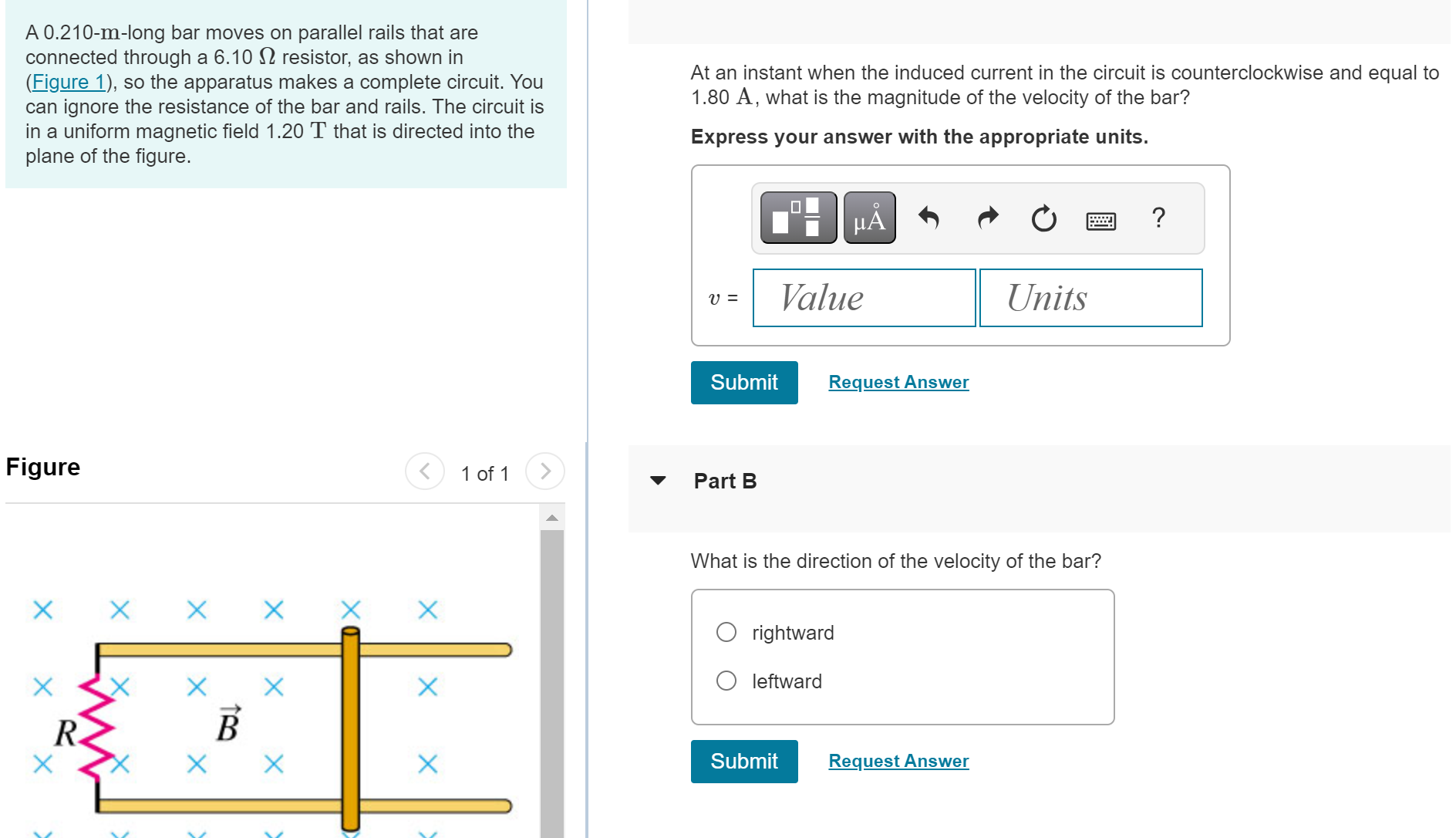 Solved A 0.210−m-long bar moves on parallel rails that are | Chegg.com