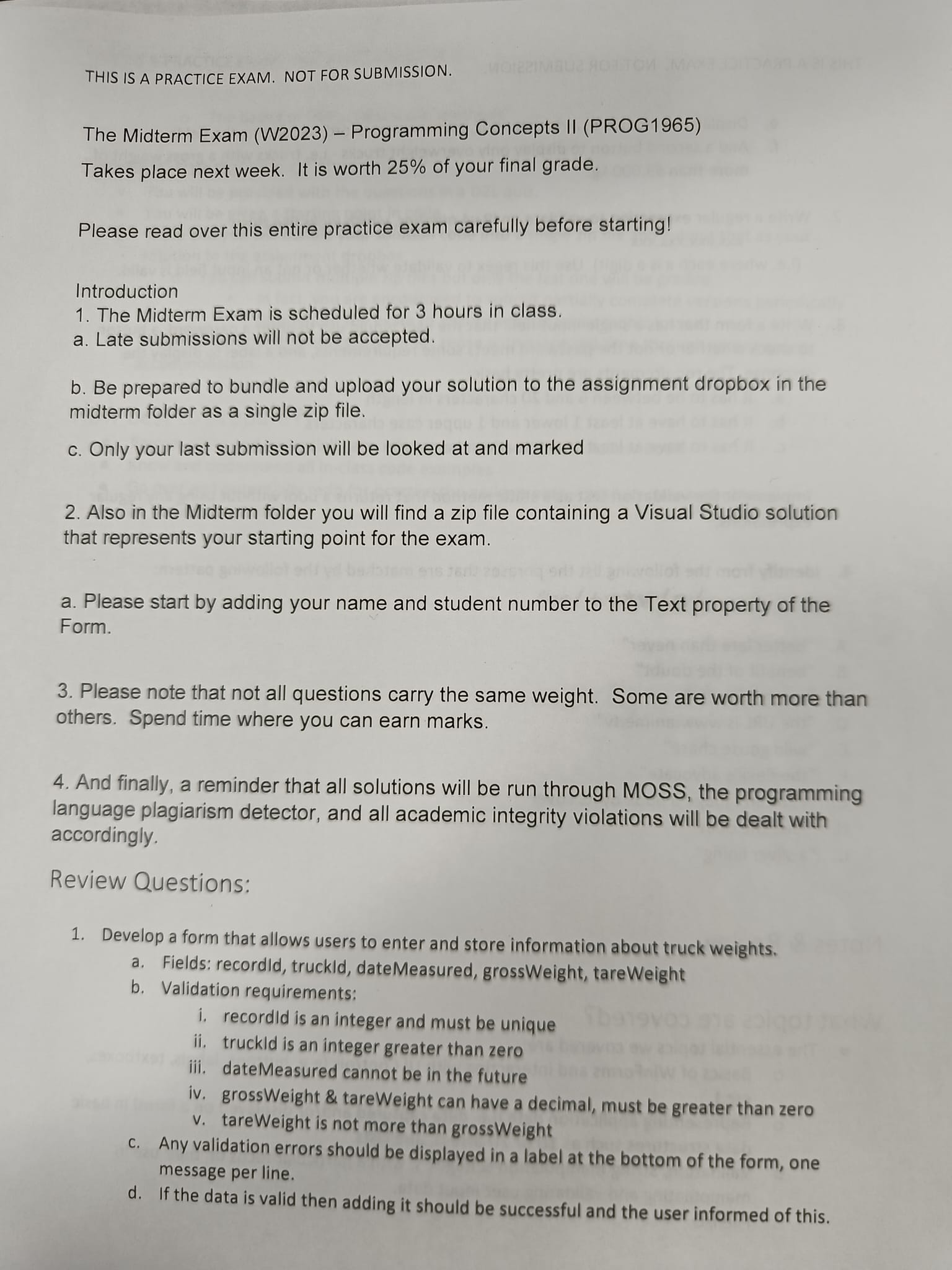 Solved THIS IS A PRACTICE EXAM. NOT FOR SUBMISSION. The | Chegg.com