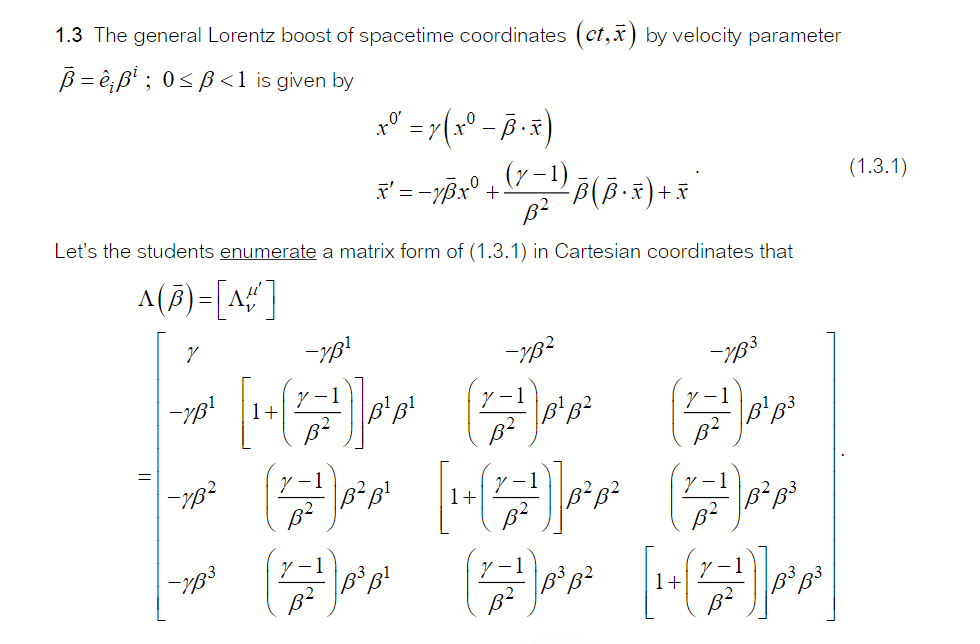Solved 1 3 The General Lorentz Boost Of Spacetime