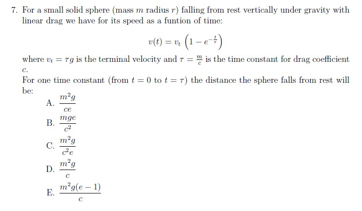 Solved 7. For a small solid sphere (mass m radius r) falling | Chegg.com