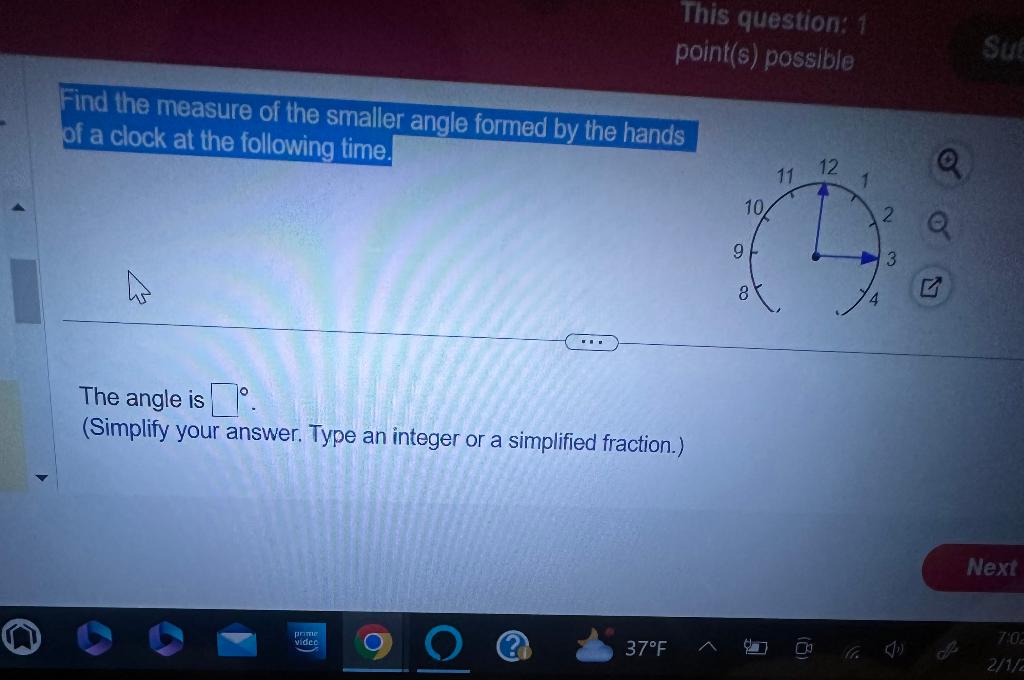 Solved Find the measure of the smaller angle formed by the | Chegg.com