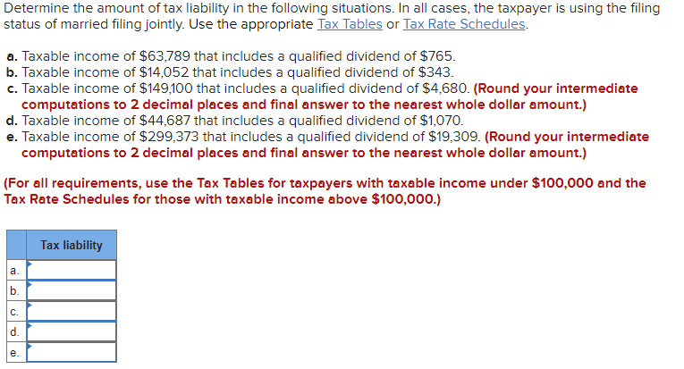 Solved Determine the amount of tax liability in the | Chegg.com