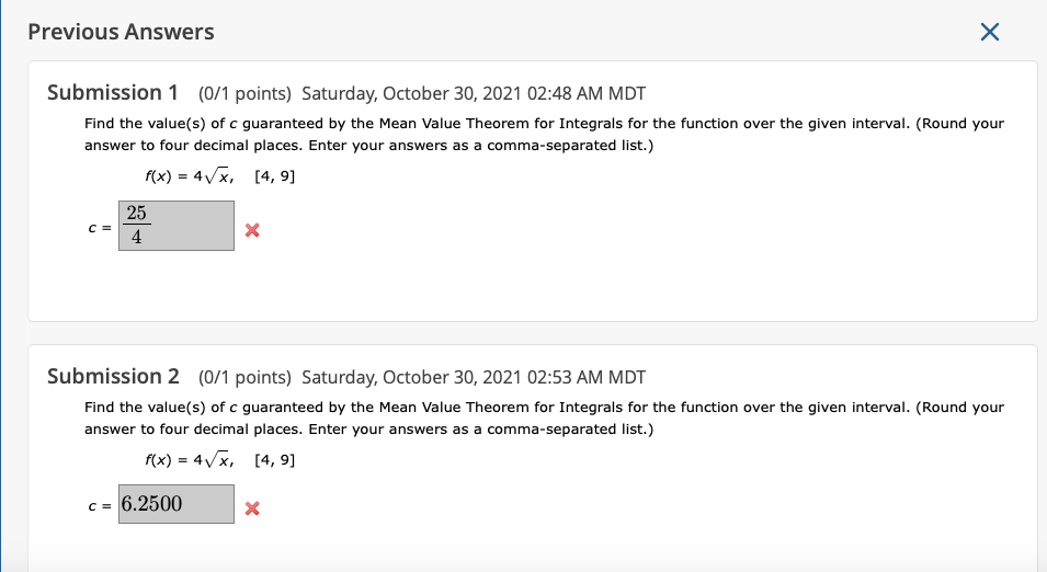Solved Previous Answers Х Submission 1 (0/1 points) | Chegg.com