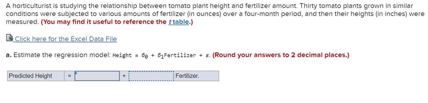 Solved A horticulturist is studying the relationship between | Chegg.com