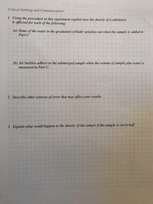 Solved DATA SHEET: LAB III Density Determination PART D. | Chegg.com
