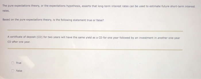 Solved The pure expectations theory, or the expectations | Chegg.com