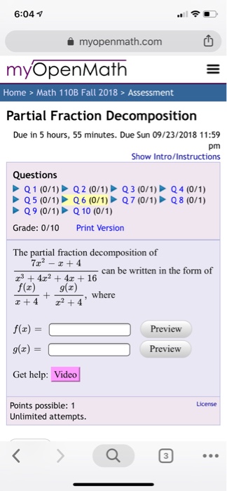 Solved 6:04 myopenmath.com 凹 myOpenMath Home Math 110B Fall | Chegg.com