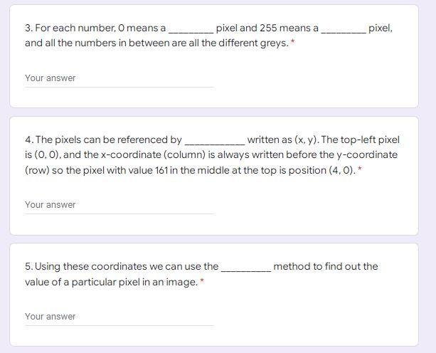 Solved pixel. 3. For each number, Omeans a pixel and 255 | Chegg.com