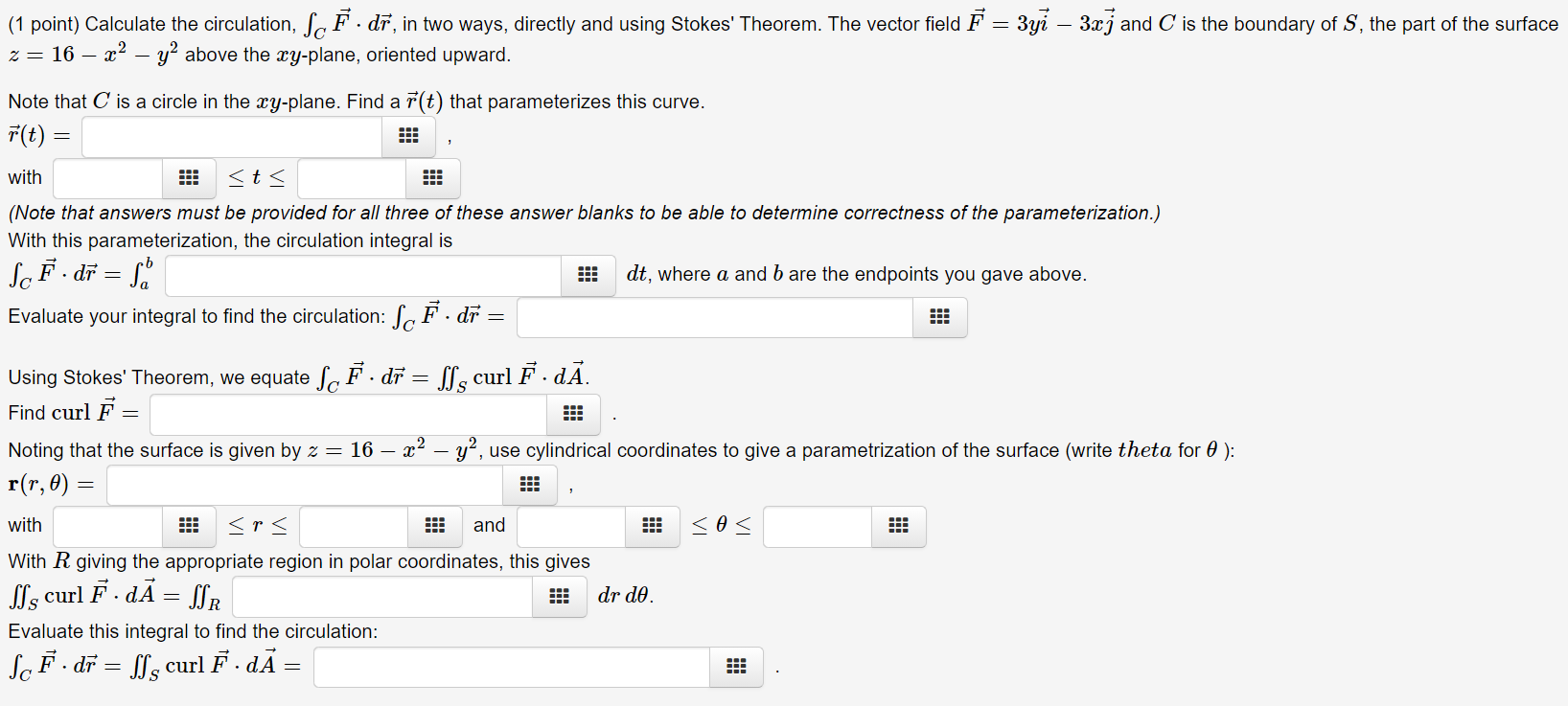 Solved (1 point) Calculate the circulation, ScĒ. dĩ, in two | Chegg.com