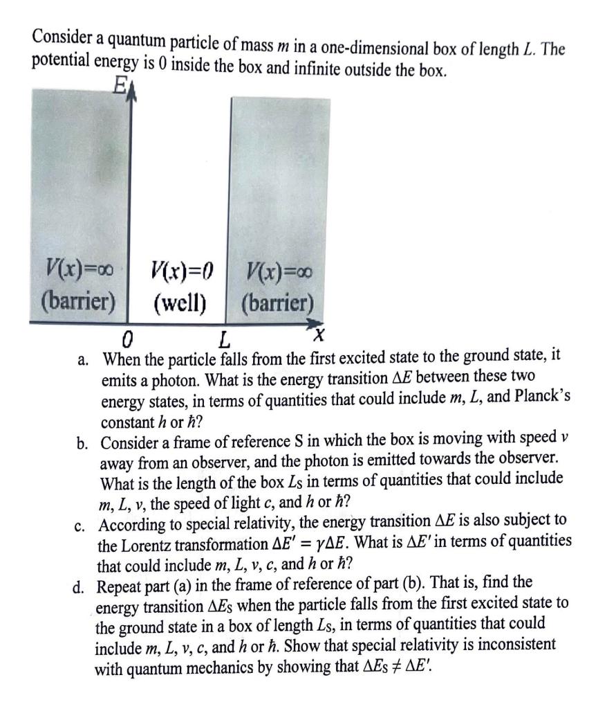 Solved Consider a quantum particle of mass m in a | Chegg.com