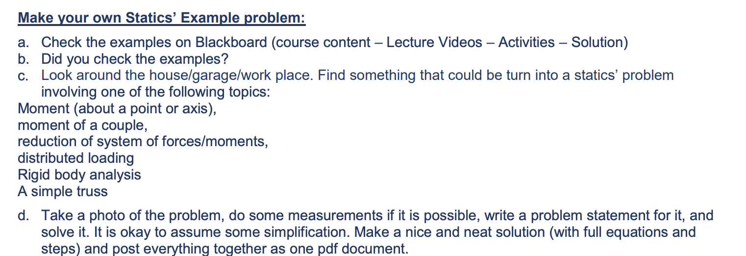 Make your own Statics' Example problem: a. Check the | Chegg.com