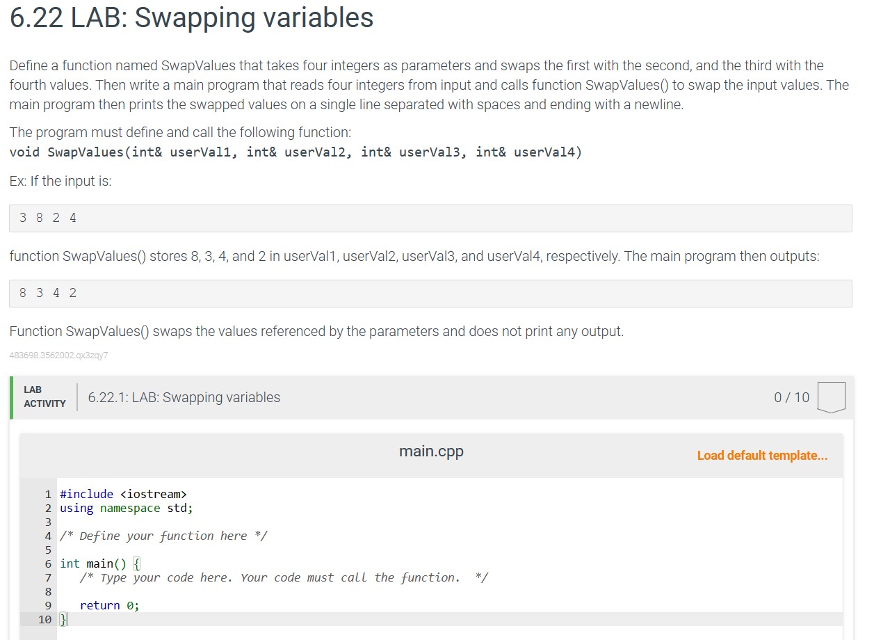 Solved 0.LL LAB. swapping varlanies Define a function named | Chegg.com