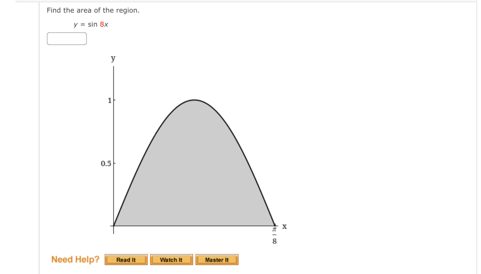 Solved Find the area of the region. y=sin8x | Chegg.com
