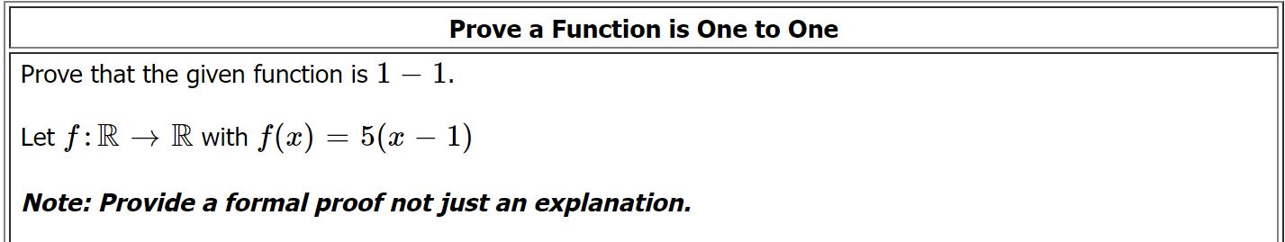 Solved \begin{tabular}{||l||} \hline Prove a Function is One | Chegg.com