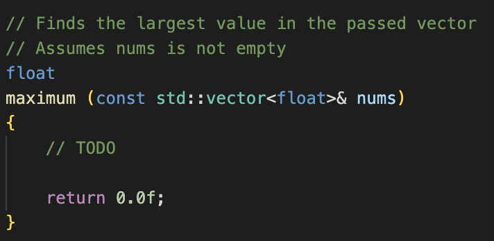 Solved // Finds the largest value in the passed vector // | Chegg.com