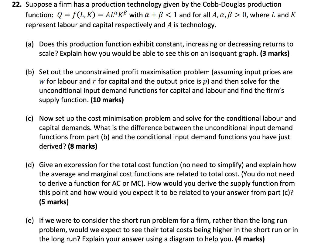 Solved 22. Suppose a firm has a production technology given | Chegg.com