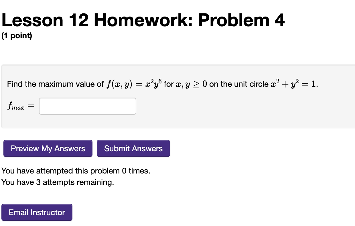 Solved Lesson 12 Homework: Problem 4 (1 point) Find the | Chegg.com