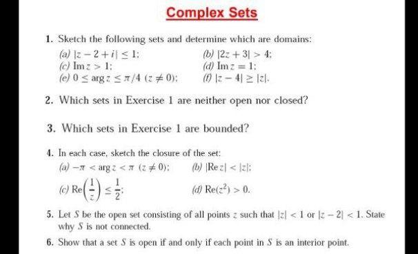 Complex Sets 1. Sketch the following sets and | Chegg.com