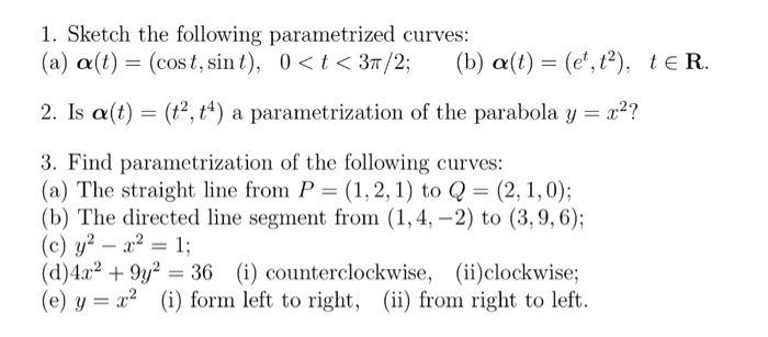 Solved 1. Sketch the following parametrized curves: (a) α(t) | Chegg.com
