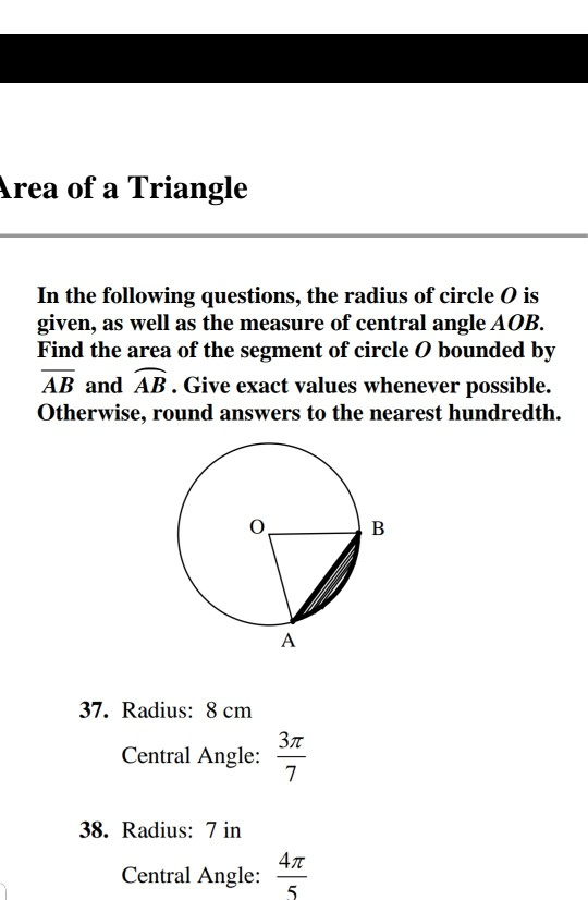 Solved Area of a Triangle In the following questions, the | Chegg.com