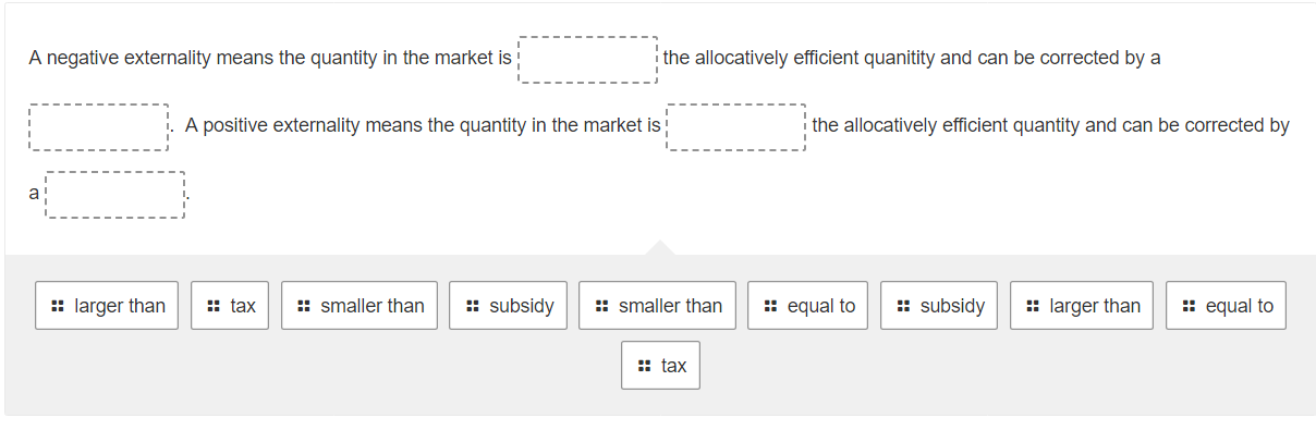 Solved A negative externality means the quantity in the | Chegg.com