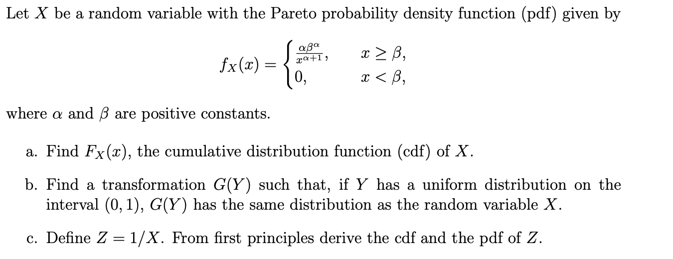 Solved Let X be a random variable with the Pareto | Chegg.com