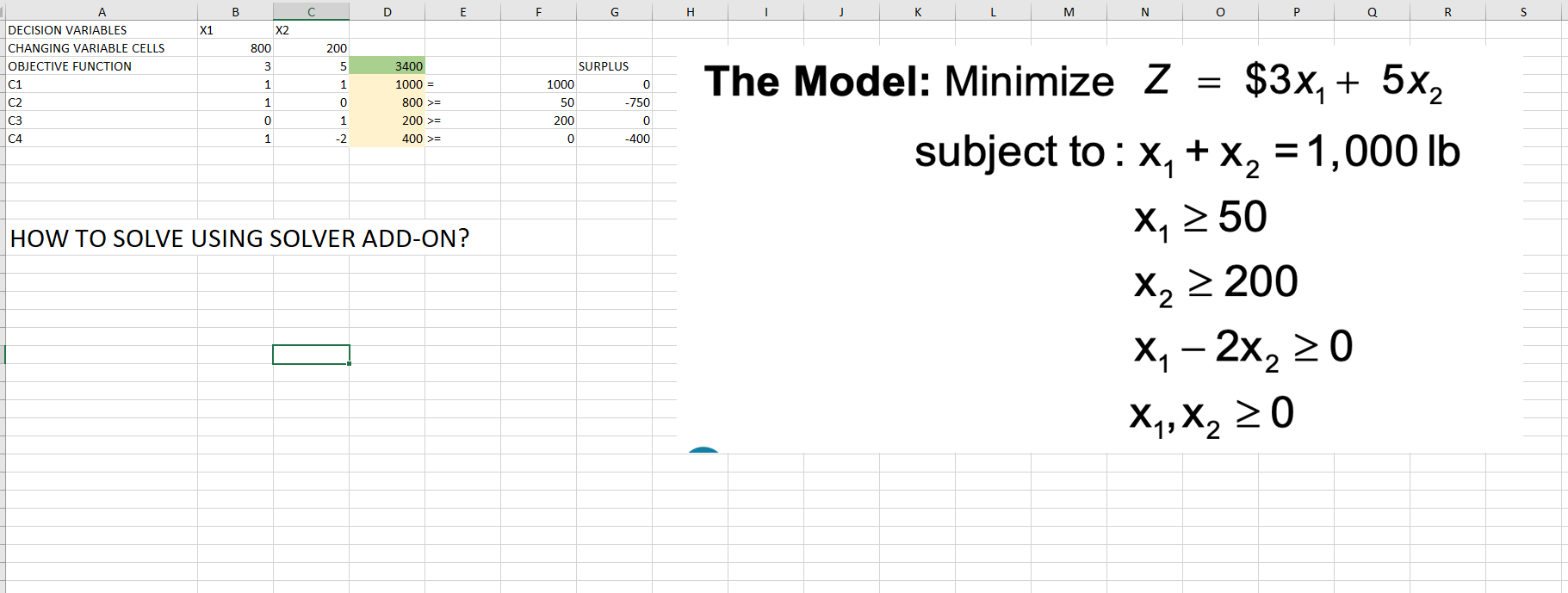 Solved HOW TO SOLVE USING SOLVER ADD-ON? subject to : | Chegg.com