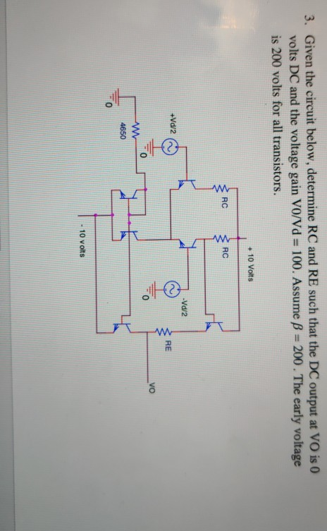 Solved 3. Given the circuit below, determine RC and RE such | Chegg.com