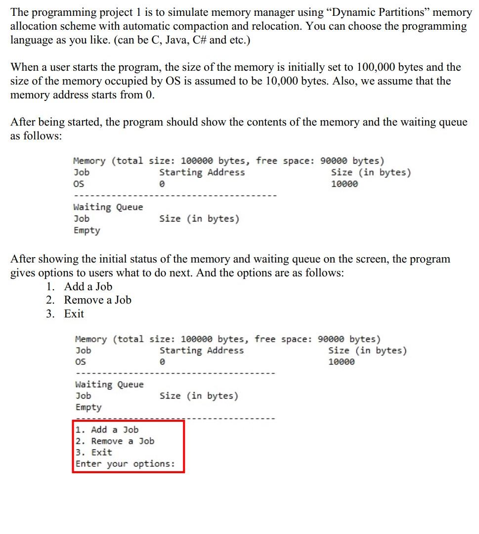 Solved The programming project 1 is to simulate memory | Chegg.com