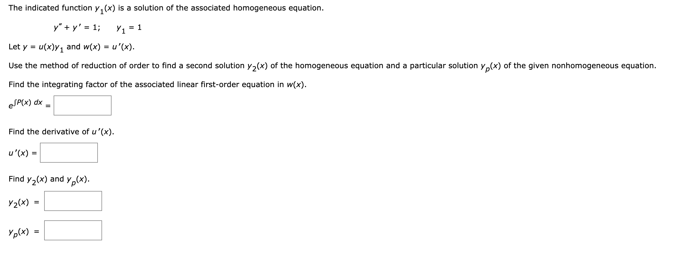 Solved The Indicated Function Y1 x Is A Solution Of The Chegg