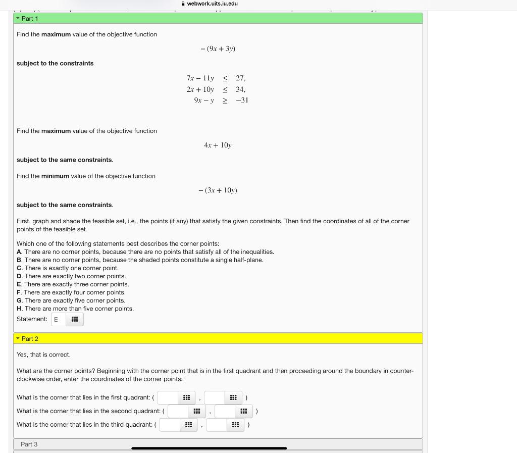Solved webwork.uits.iu.edu - (9x + 3y) Part 1 Find the | Chegg.com