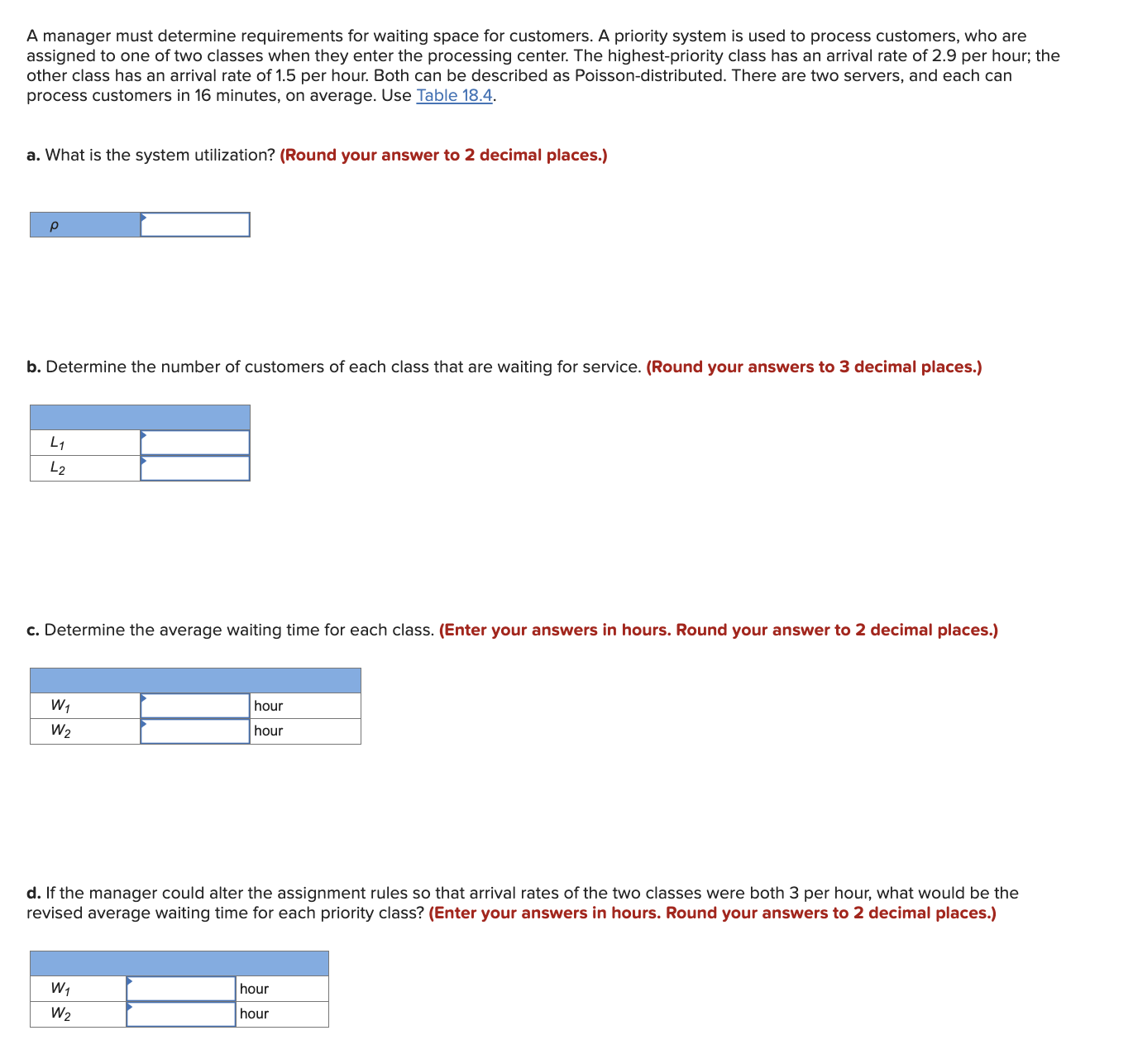 Solved A manager must determine requirements for waiting | Chegg.com