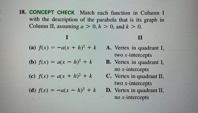 Solved 18. CONCEPT CHECK Match each function in Column 1 | Chegg.com