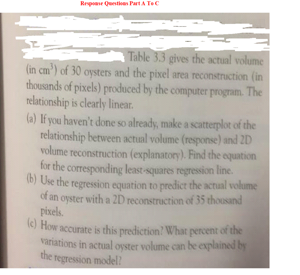 Solved Response Questions Part A To C Table 3.3 gives the | Chegg.com
