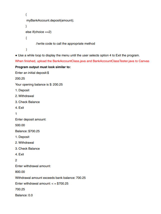 Solved Part I-Write Java code for the BankAccount | Chegg.com