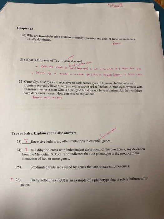 Solved Chapter 13 20 Why Are Loss Of Function Mutations
