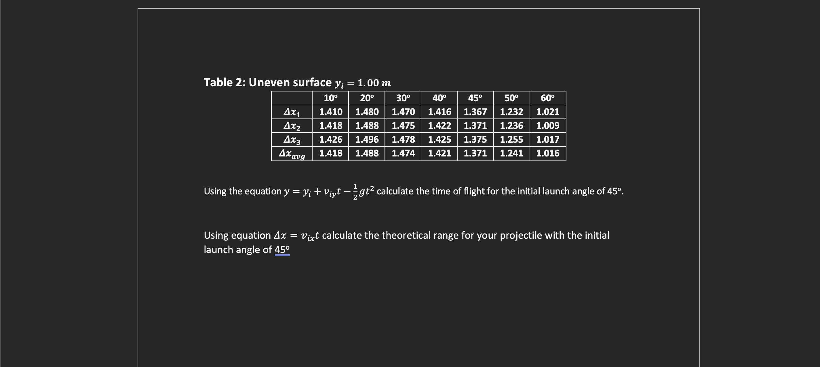 Solved Using the equation calculate the time of flight for | Chegg.com