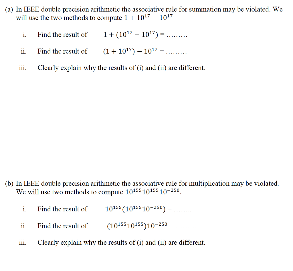 (a) In IEEE double precision arithmetic the | Chegg.com