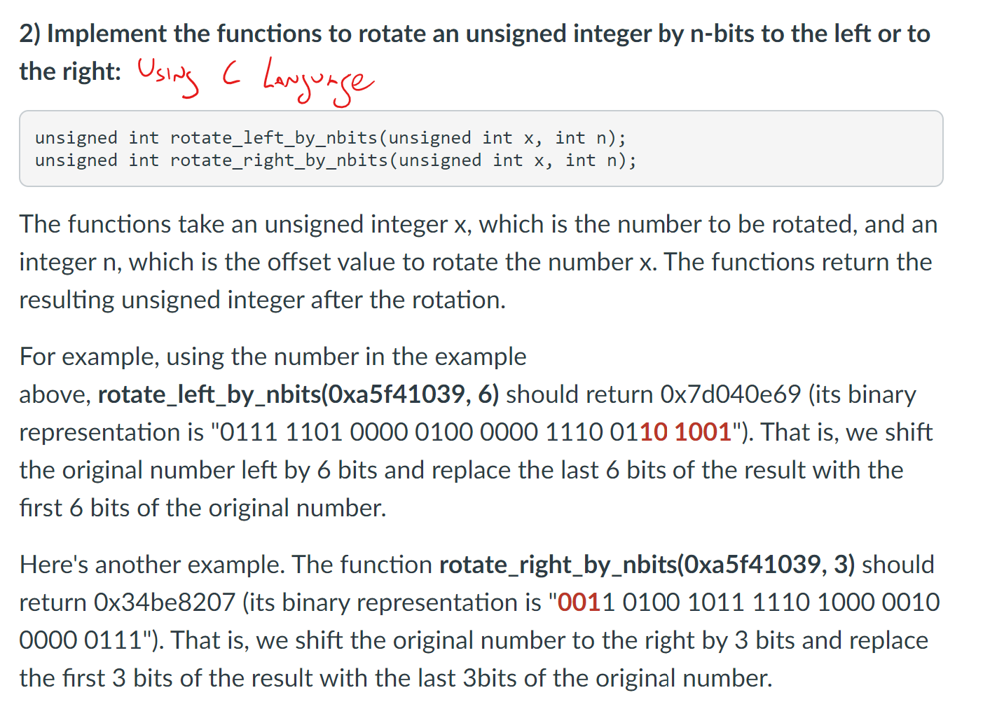 Solved 2 Implement The Functions To Rotate An Unsigned 5765