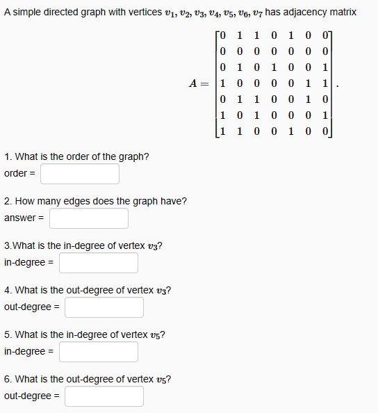 Solved A simple directed graph with vertices | Chegg.com