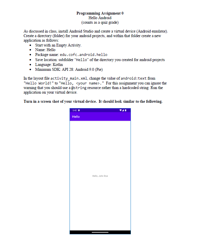 Solved Programming Assignment 0 Hello Android (counts as a | Chegg.com