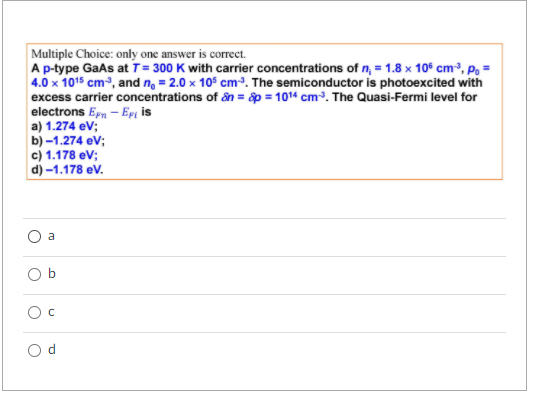 Solved Multiple Choice: only one answer is correct. A p-type | Chegg.com