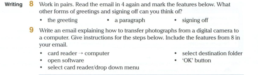 Solved 8 Work in pairs. Read the email in 4 again and mark | Chegg.com