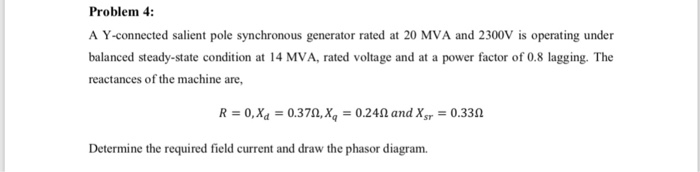 Solved Problem 4: A Y-connected salient pole synchronous | Chegg.com