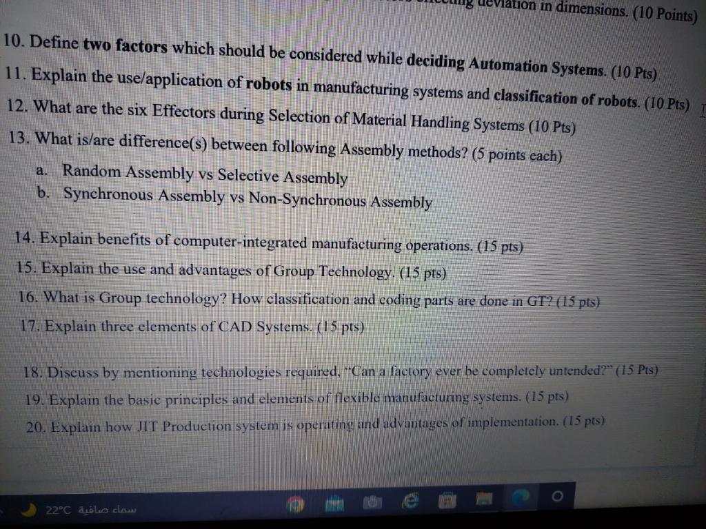 Solved deviation in dimensions. (10 Points) 10. Define two | Chegg.com