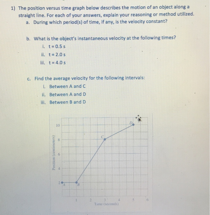 Solved 1 The Position Versus Time Graph Below Describes The