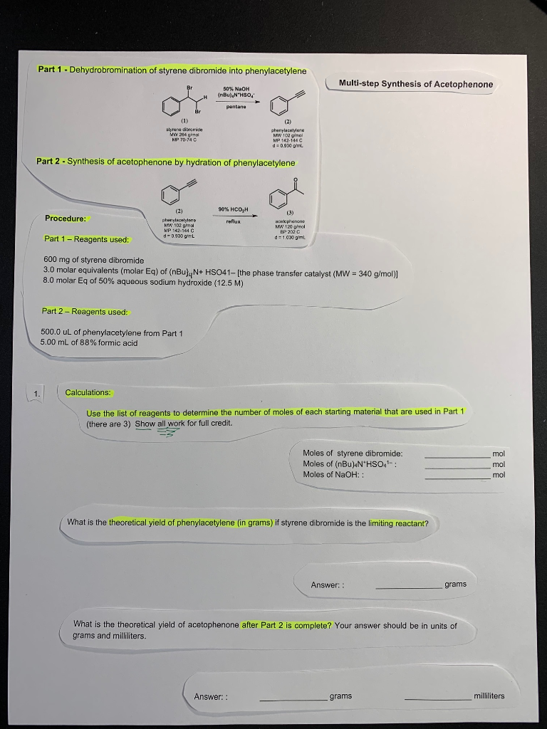 Solved Part 1 - Dehydrobromination of styrene dibromide into | Chegg.com