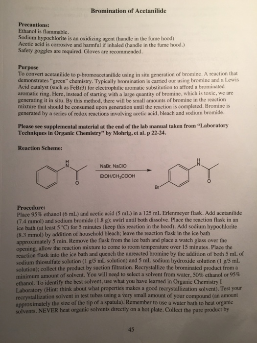 Solved Bromination of Acetanilide Precautions: Ethanol is | Chegg.com